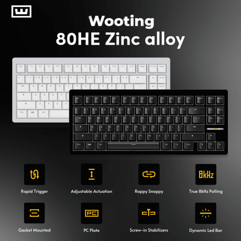 Wooting 80HE Zinc alloy Lekker V2 L60 switches Gaming Keyboard - LED bar, Rapid Trigger, True ...